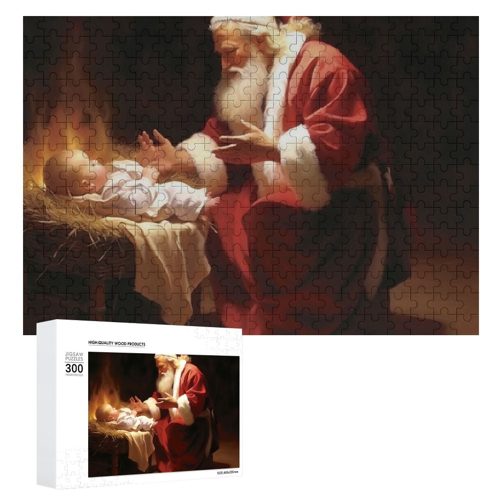 Awypu Santa Claus Baby Jesus Manger Scene Wooden Jigsaw Puzzle for ...