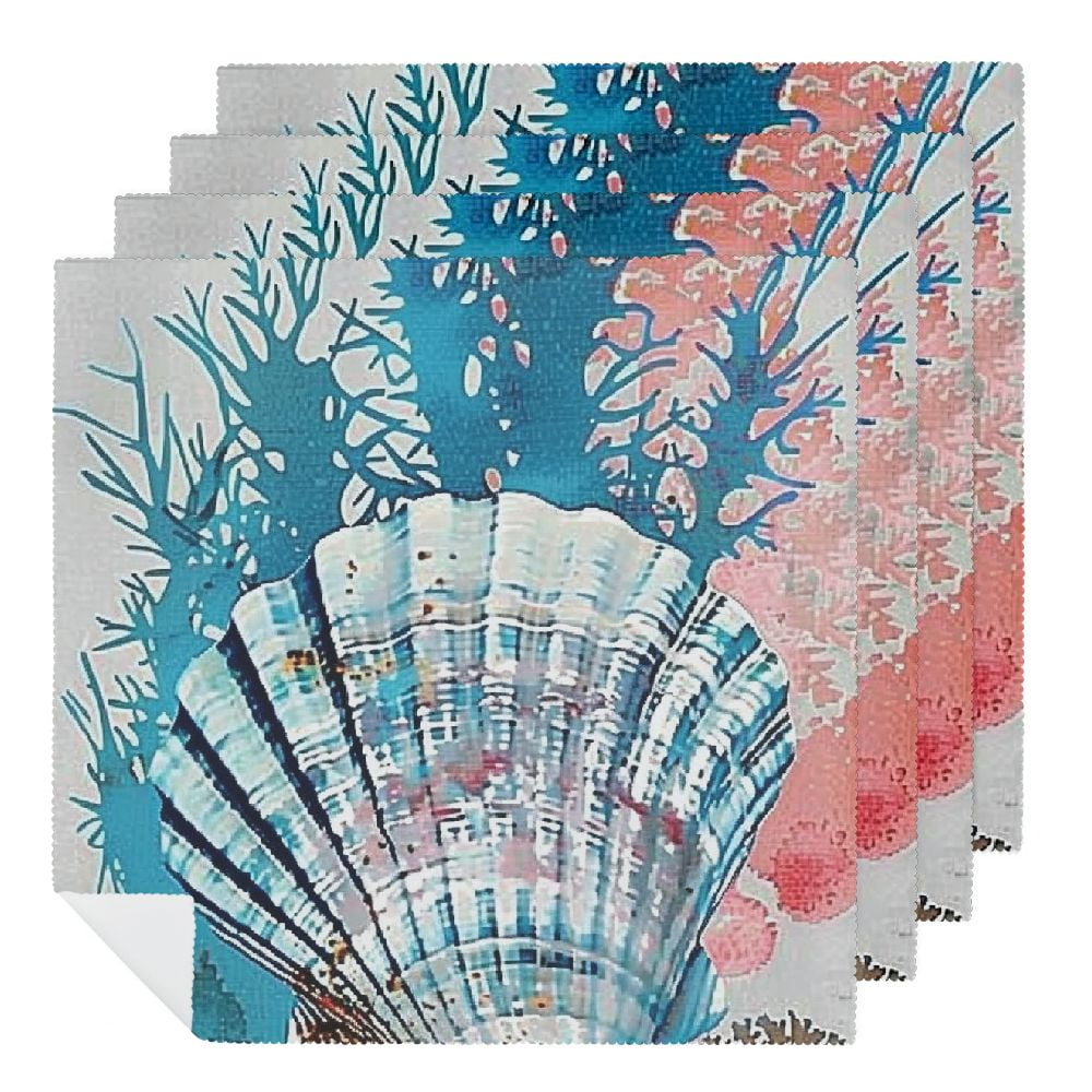 Awypu Sea Shell Corals Seaweed Polyester Cloth Napkins for Farmhouse ...