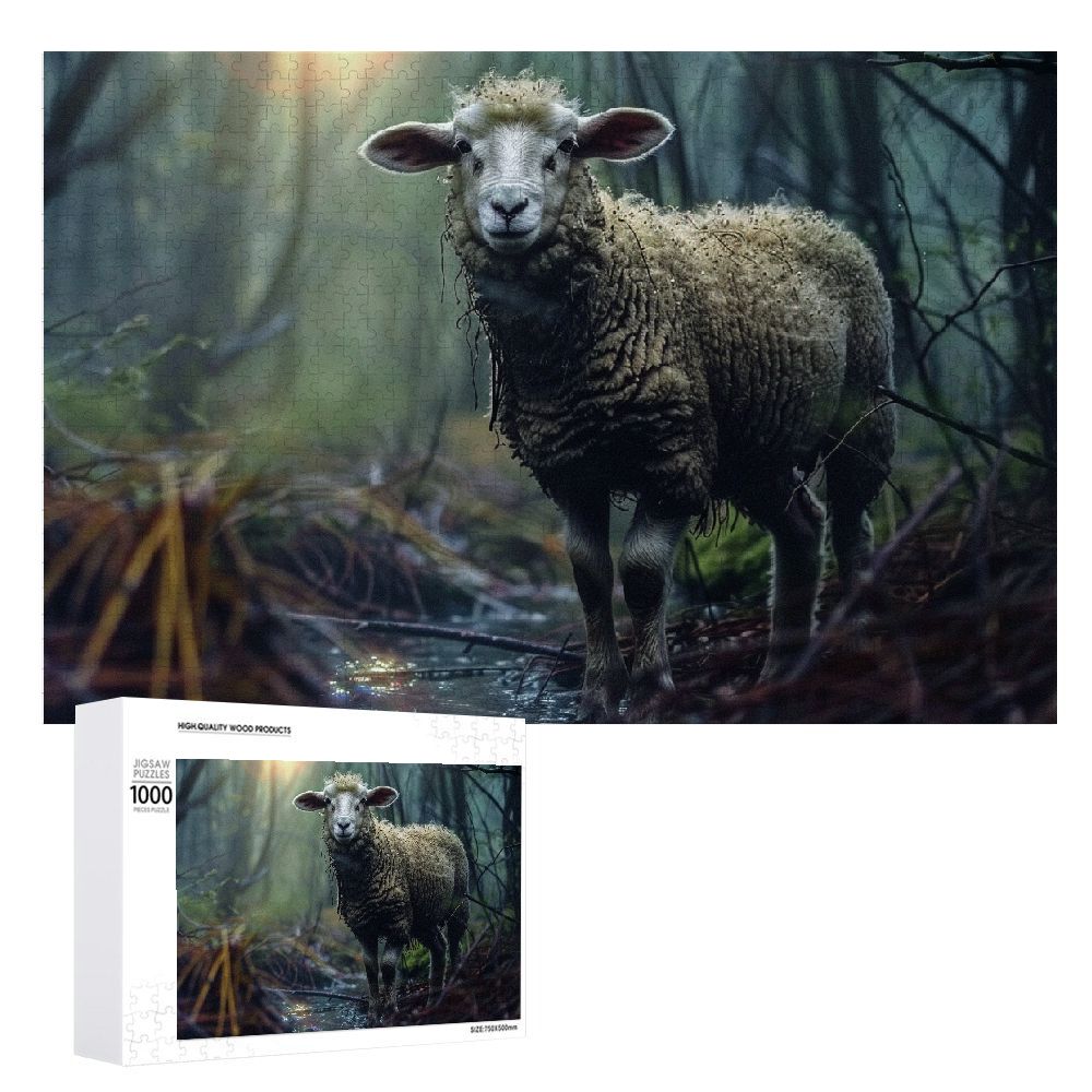 Awypu Sheep Forest Light Wooden Jigsaw Puzzle Challenging Difficult Wood Puzzles for Adults 1000 ...