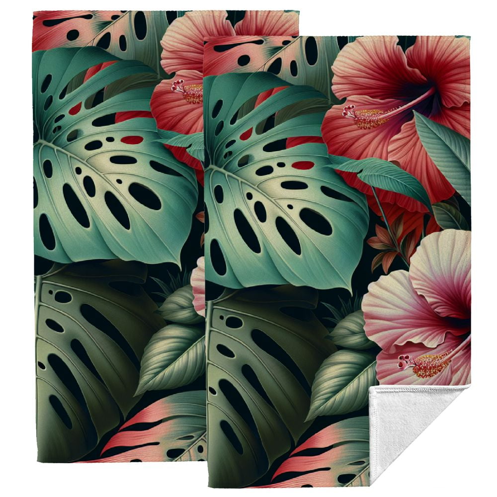 Nawy Summer Tropical Leaves Monstera Palm Leaf Flower Green Plant Hawaiian Pink Red Floral Towel ...