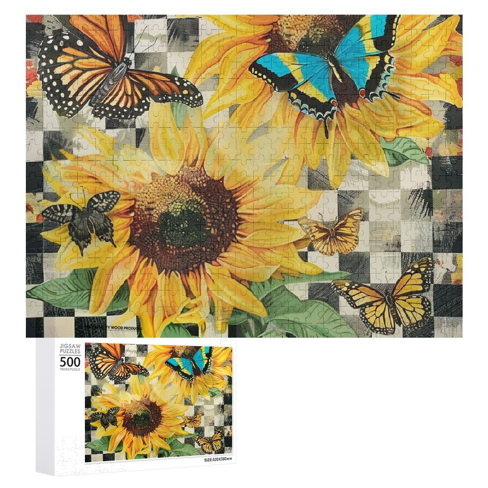 Awypu Sunflower Butterflies Wooden Jigsaw Puzzle Challenging Difficult ...