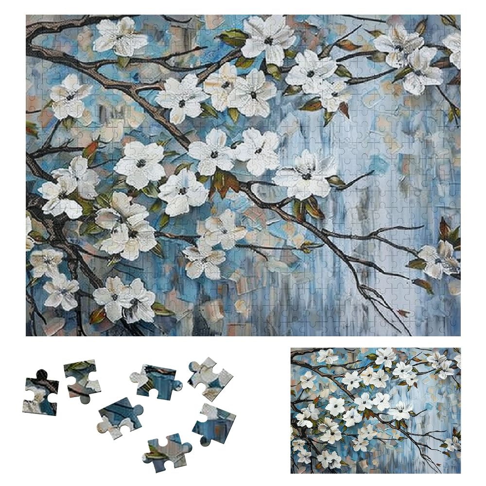 Awypu White Flowers Wooden Jigsaw Puzzle Challenging Difficult Wood Puzzles for Adults Gift 500 ...