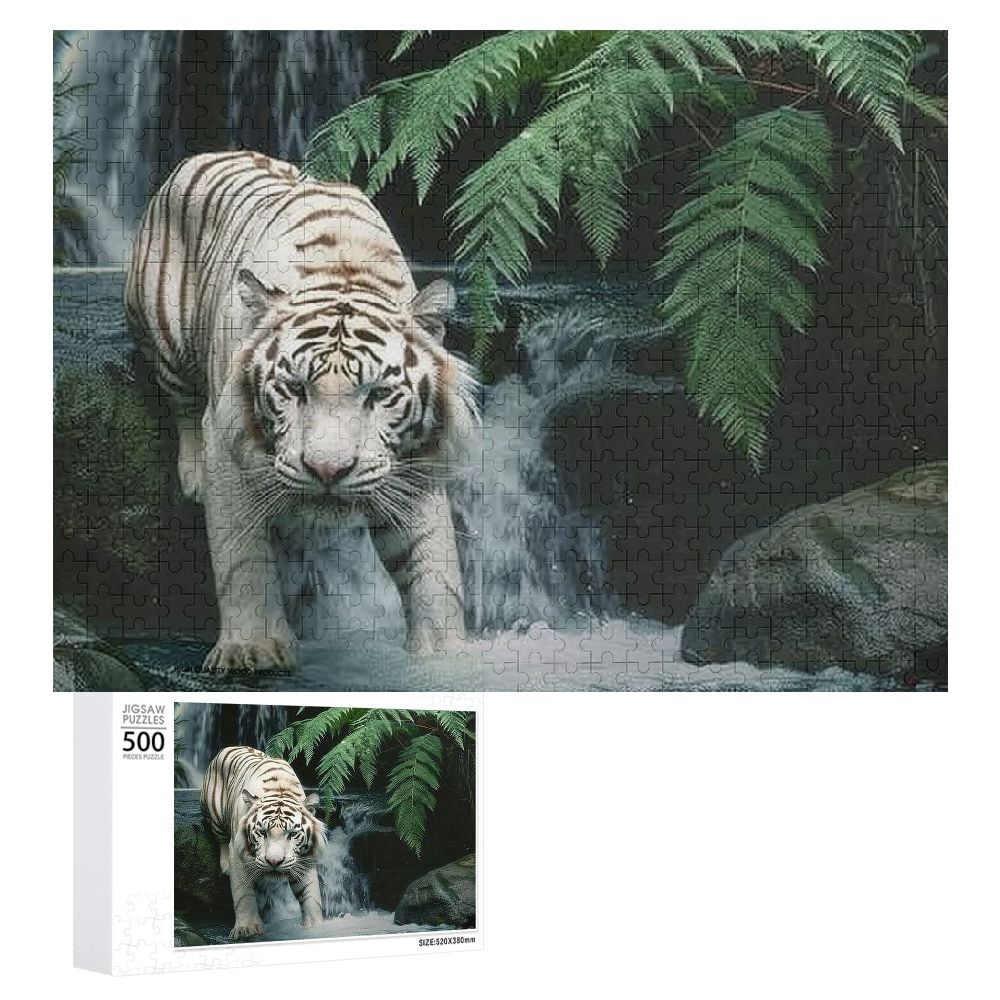 Awypu White Tiger, River, Waterfall Wooden Jigsaw Puzzle Challenging ...