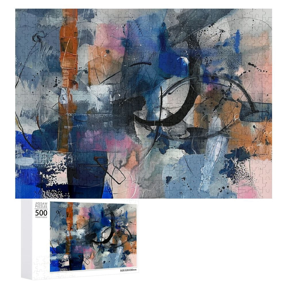 Awypu Wooden Jigsaw Puzzle Modern Black and White, Blue and Grey 500 ...