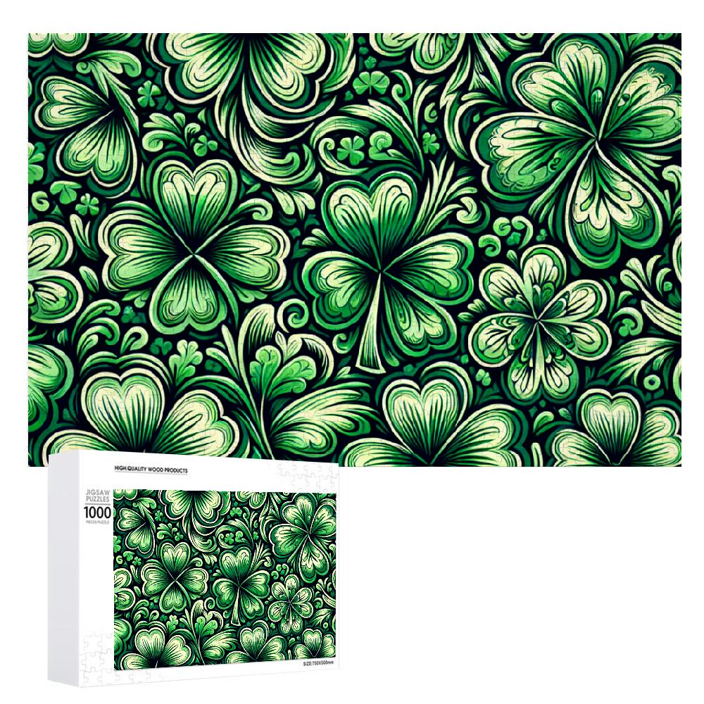 Awypu St Patricks Day Green Clover Wooden Jigsaw Puzzle for Adults and ...