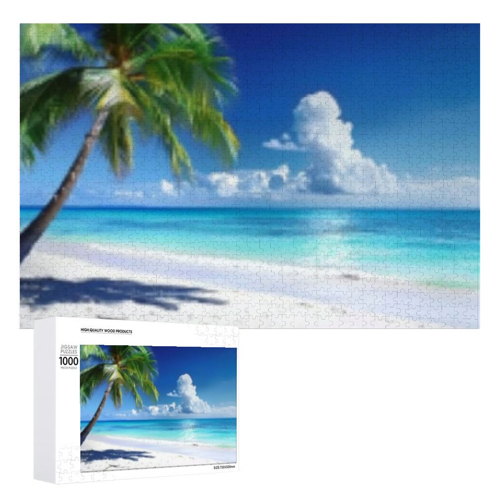 Awypu Wooden Jigsaw Puzzle - Summer Ocean Waves Coconut Trees on Sands ...