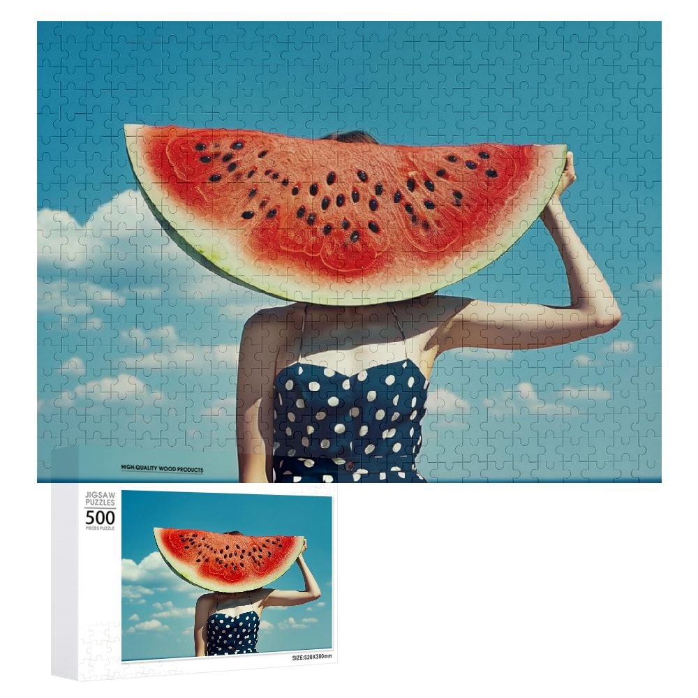 Awypu Wooden Jigsaw Puzzle - Summer Whimsy Watermelon Slice - Premium ...