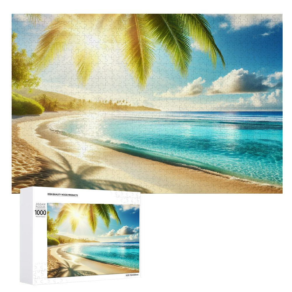 Nawy Wooden Jigsaw Puzzle Tropical Beach Palm Tree Leaves Sandy ...