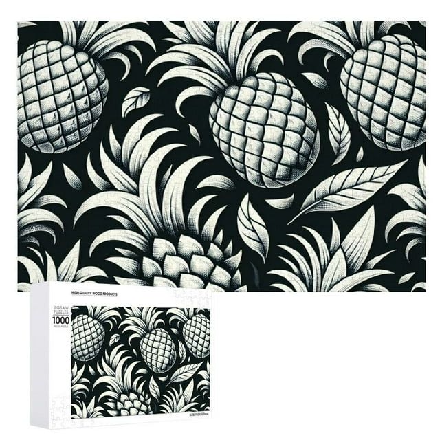 Nawy Wooden Jigsaw Puzzle Tropical Hawaiian Pineapple (Black & White ...