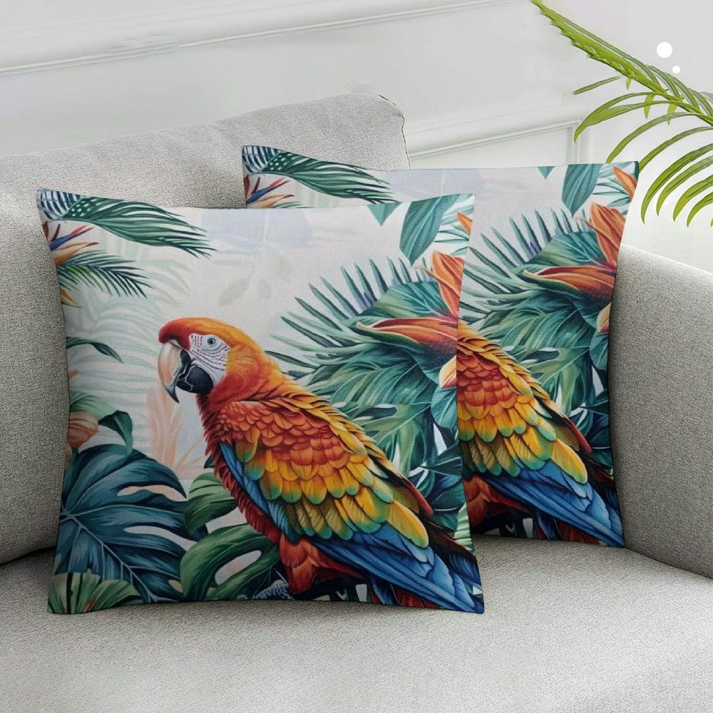 Nawypu 2 Packs Throw Pillow Covers Tropical Bird Plants Palm Trees