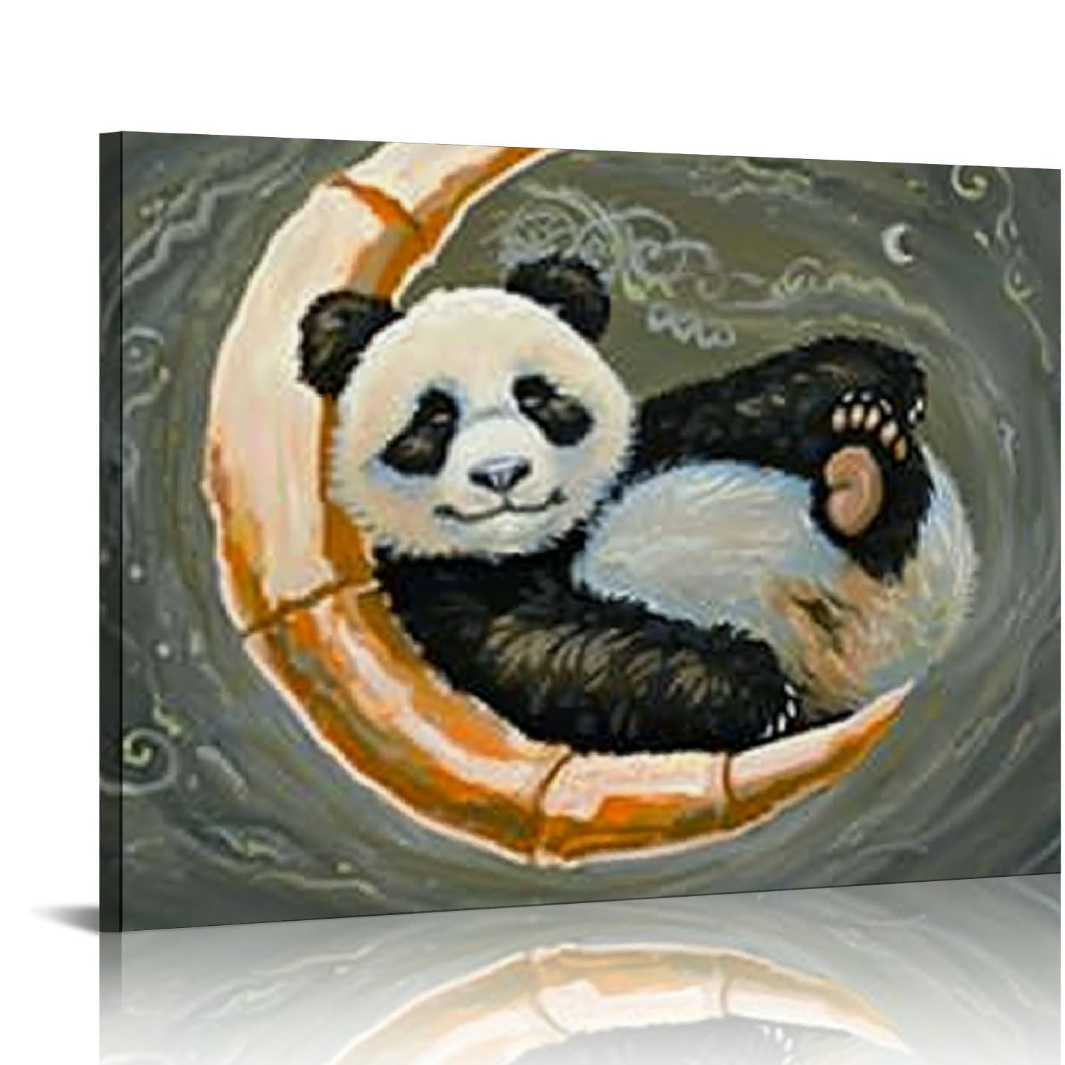 Nawypu 2 Pieces Panda Canvas Wall Art Funny Panda Playing with Moon The ...