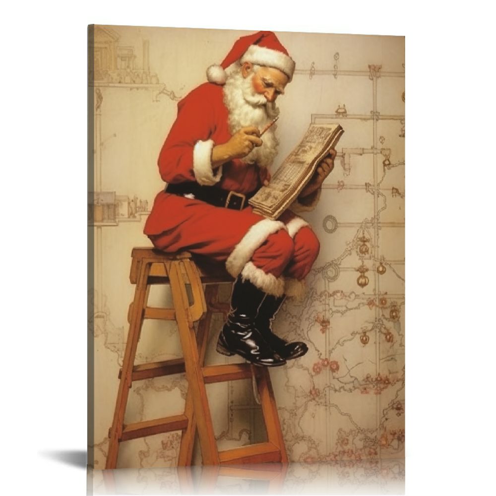 Nawypu 35+ Norman Rockwell Wall Art Prints Santa at The Map by Norman ...