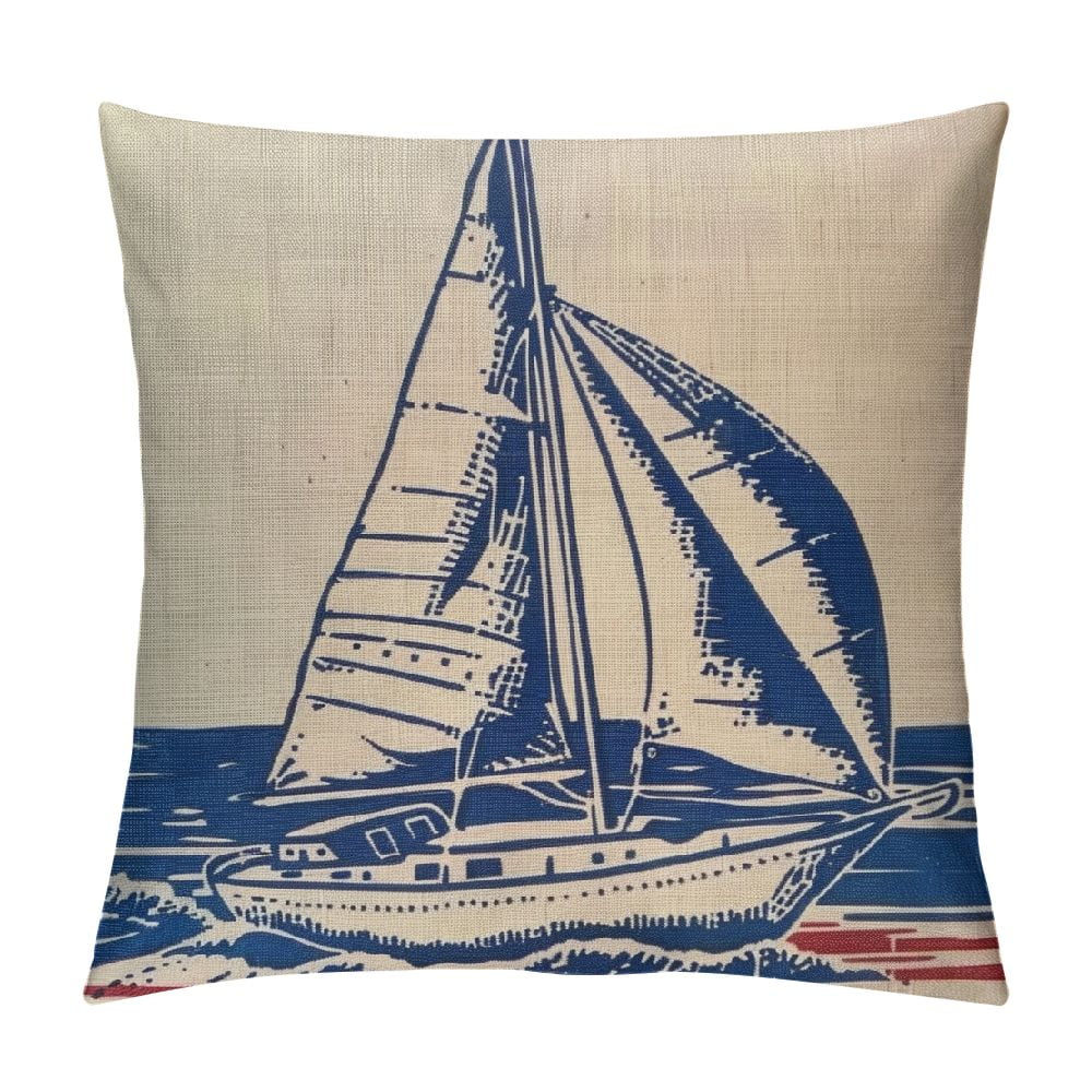 Awypu 4Pack Coastal Sailing Throw Pillow Covers Compass/Anchor/Sailboat ...