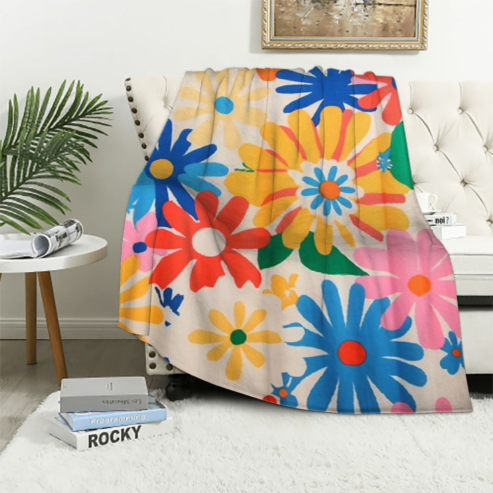 Nawypu 70s Retro Throw Blanket Groovy Flannel Soft Blanket Vintage Boho ...