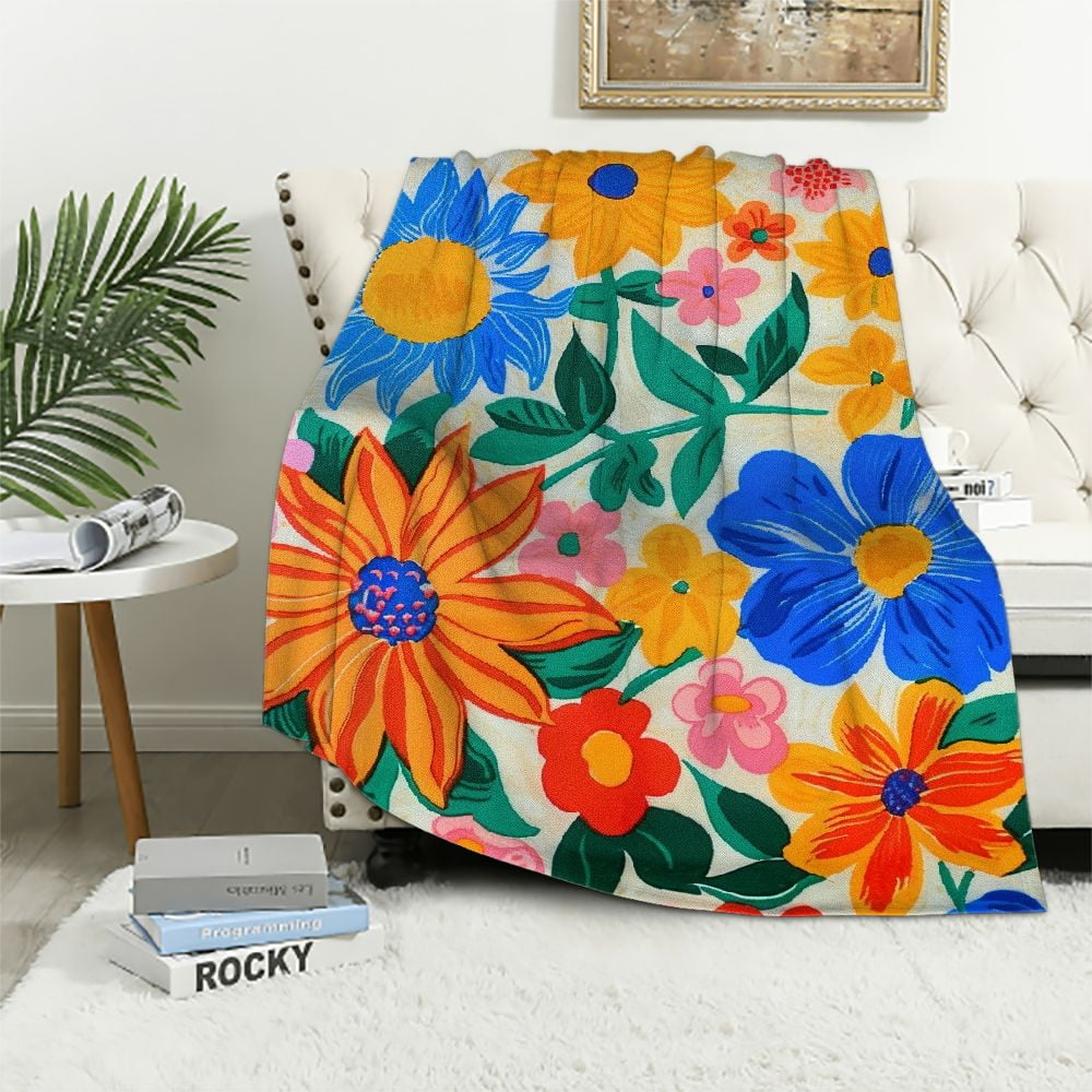 Nawypu 70s Retro Throw Blanket Groovy Flannel Soft Blanket Vintage Boho ...