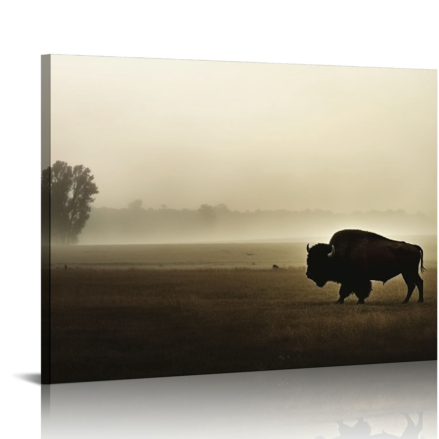 Nawypu A Bison in Mist - Panoramic Canvas Wall Art Print, Wyoming ...