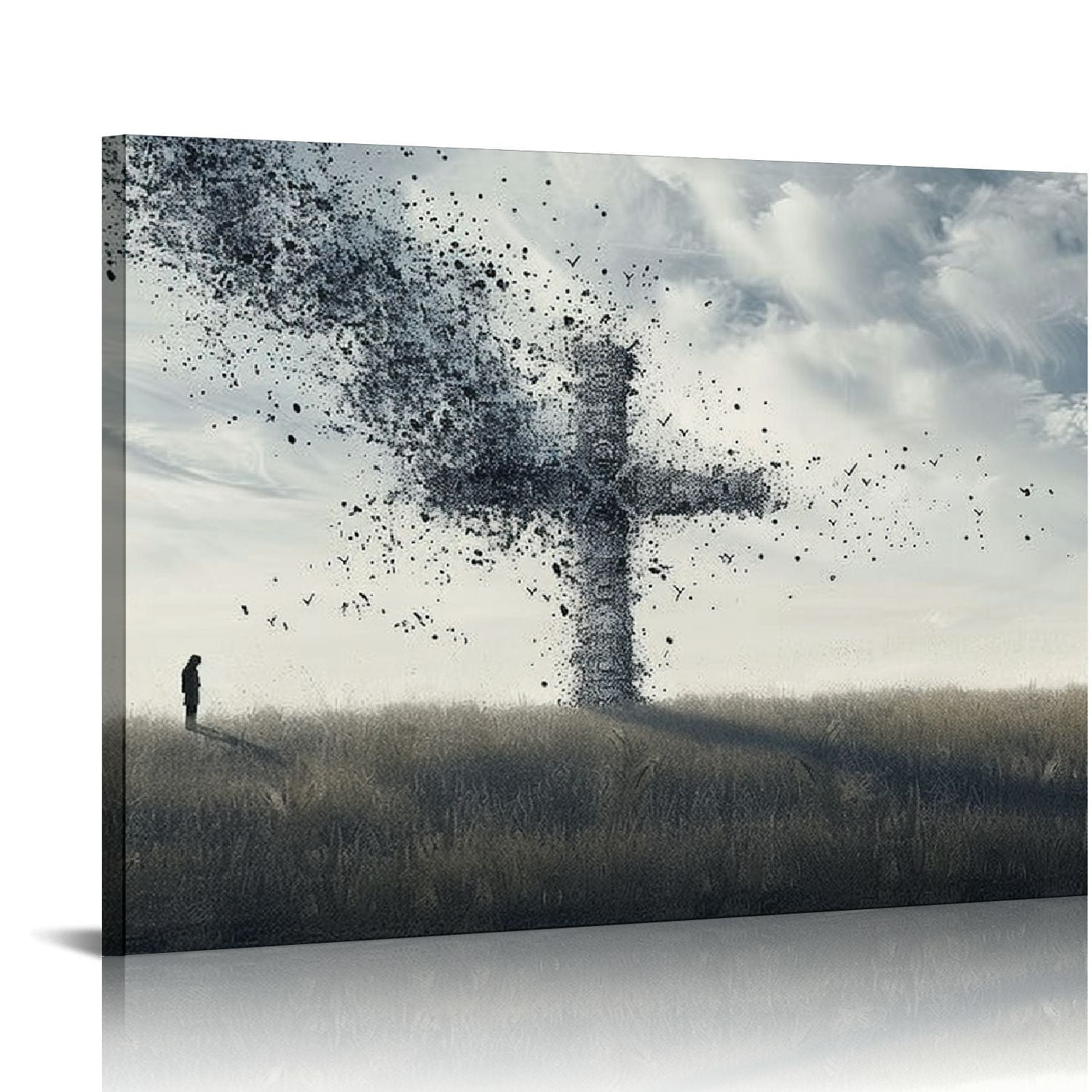 Nawypu A Cross And Dove Wind Canvas Wall Art Religious Christian Wall ...