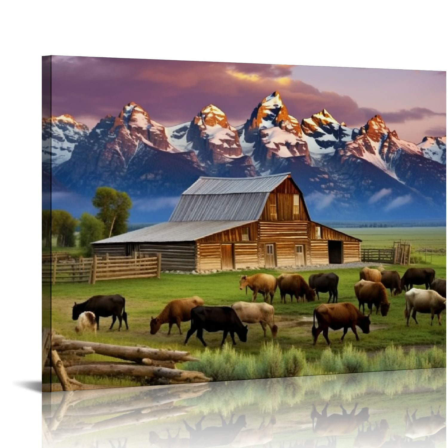 Nawypu A Herd of Buffalo Walk In Front of Canvas Wall Art Print, Barn ...