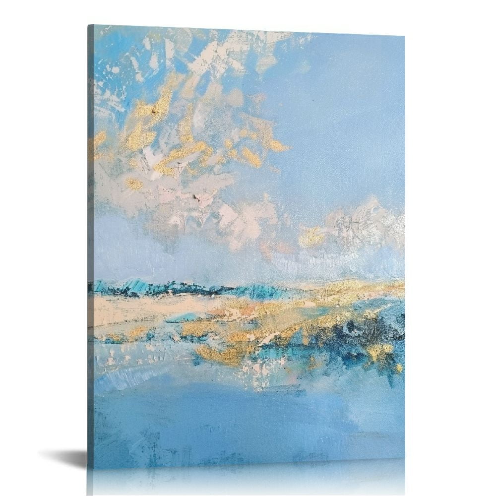Nawypu Abstract Beach Canvas Wall Art with Gold Foil - Modern Coastal ...