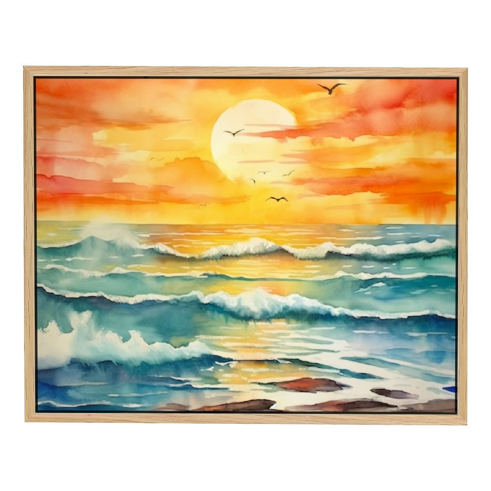 Nawypu Abstract Beach Canvas Wall Art Watercolor Sunset Beach Picture ...