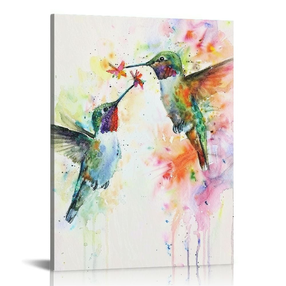 Nawypu Abstract Birds Art Print Watercolor Hummingbirds and Flower ...