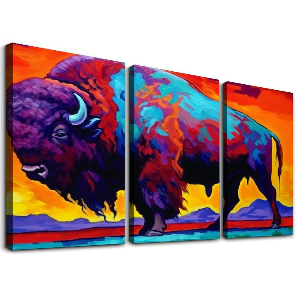 Nawypu Abstract Bison Canvas Wall Art Print, Wildlife Artwork 12''x16 ...