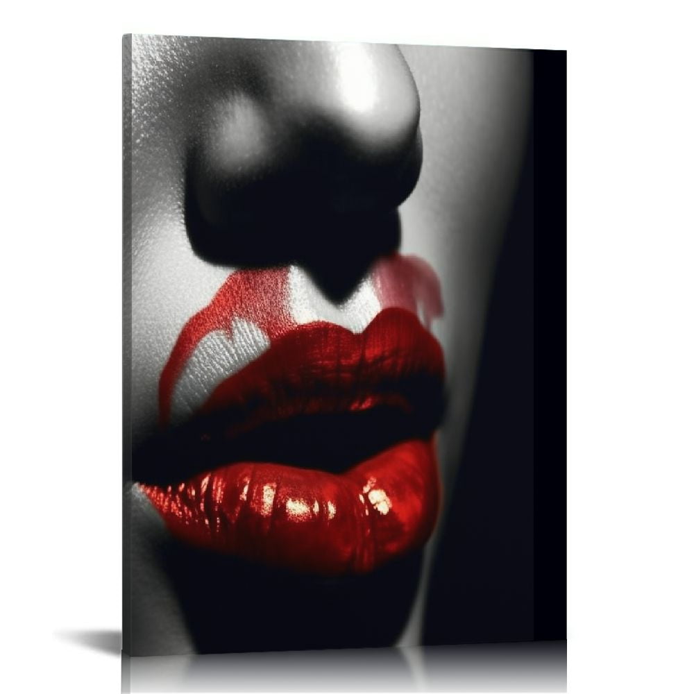 Nawypu Abstract Black and White Woman Face Lips Art Poster Sexy Red Lip ...