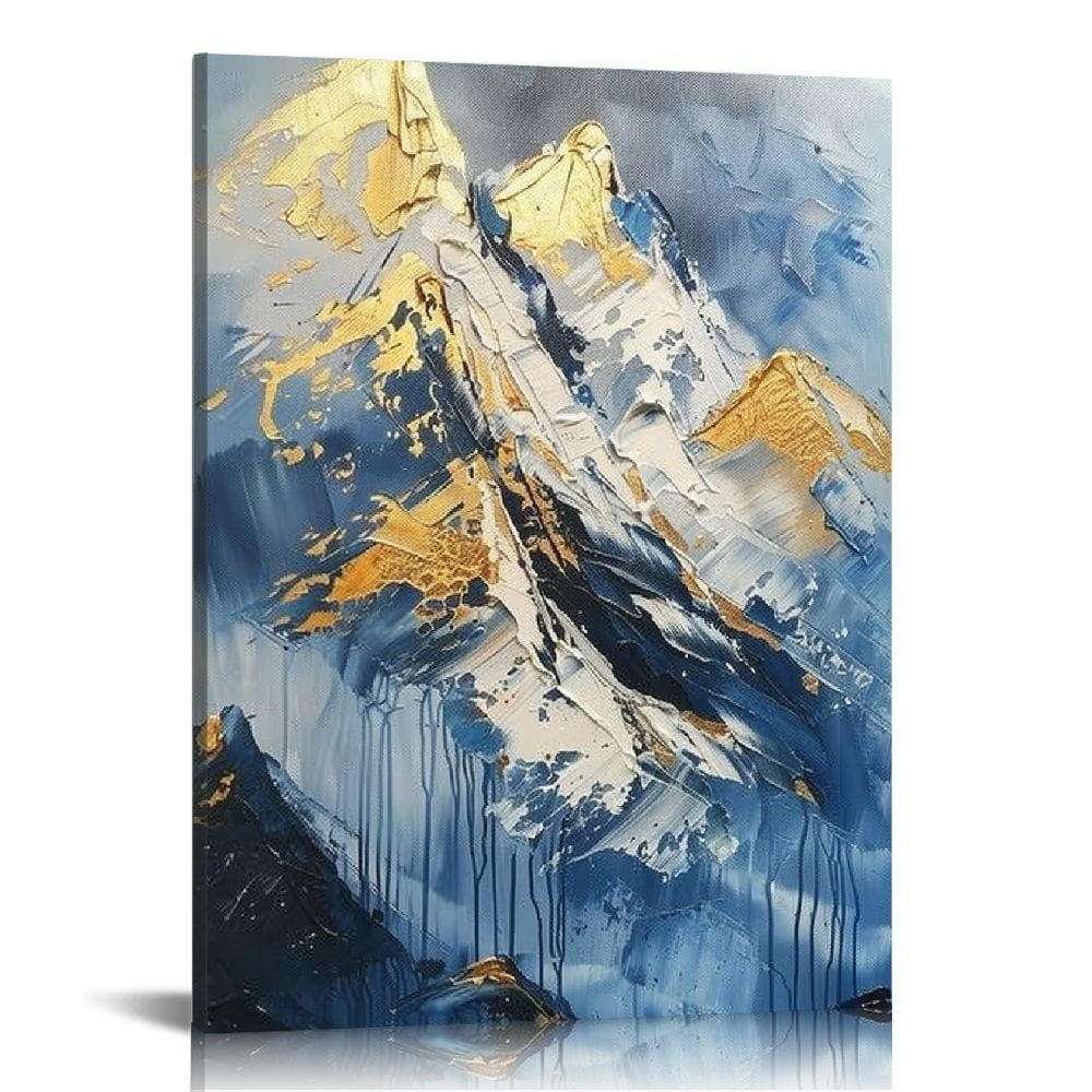 Nawypu Abstract Blue and Gold Canvas Wall Art Navy Blue Prints for Wall ...