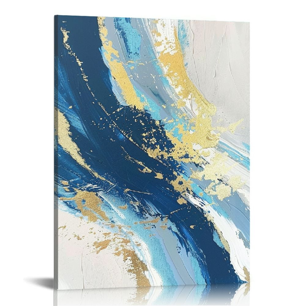 Nawypu Abstract Blue and Gold Wall Art Blue Abstract Paintings White ...