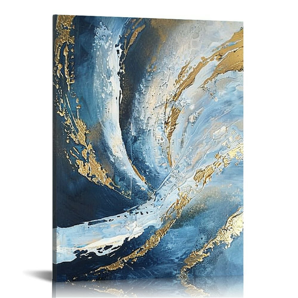 Nawypu Abstract Blue Wall Art Prints Blue Gold Blue Gold White Canvas ...