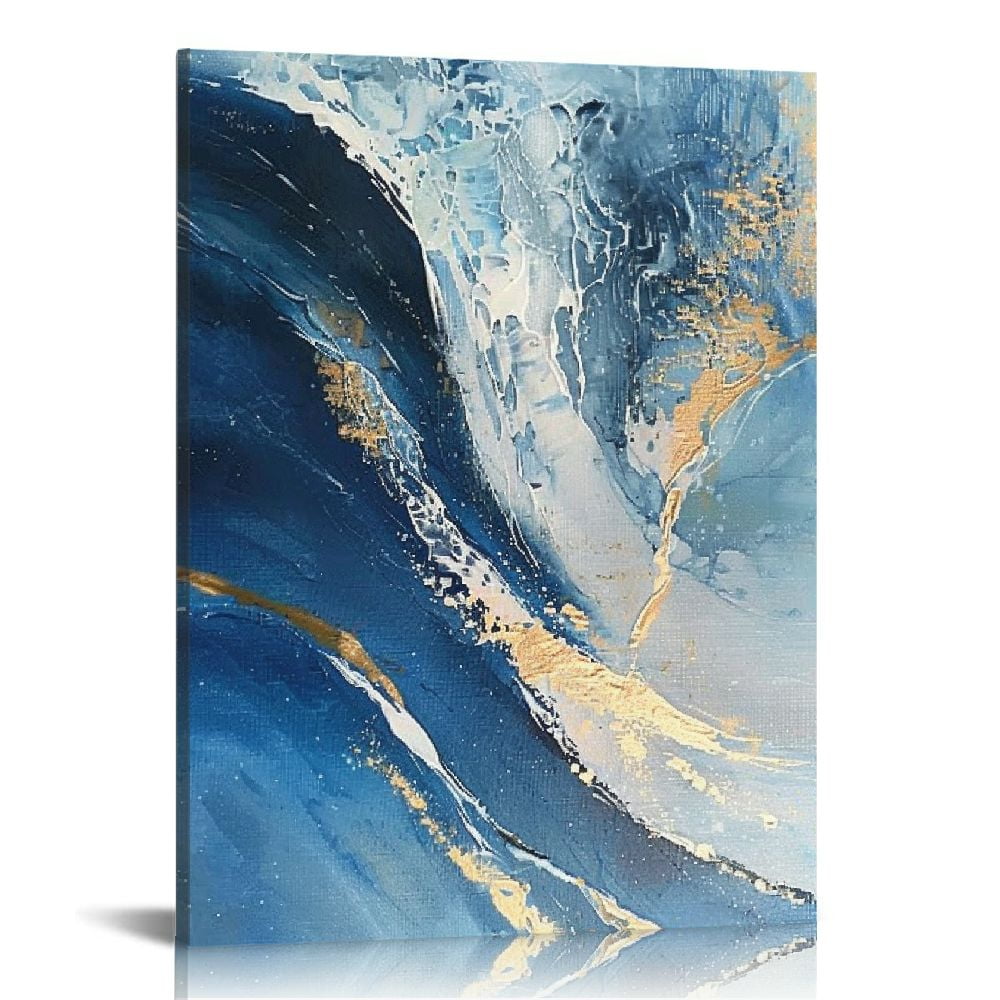 Nawypu Abstract Blue Wall Art Prints Blue Gold Blue Gold White Canvas ...