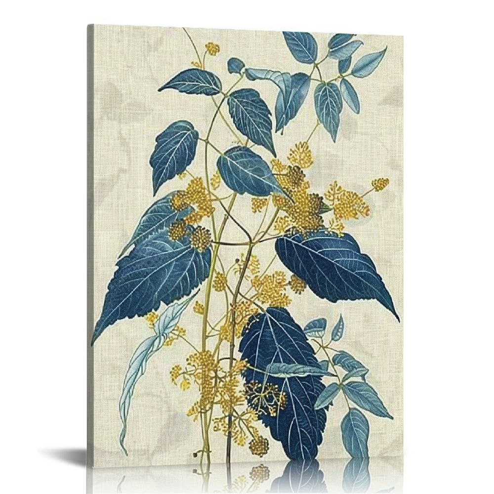 Nawypu Abstract Blue and Gold Leaf Prints Wall Art, Branch Leaves ...