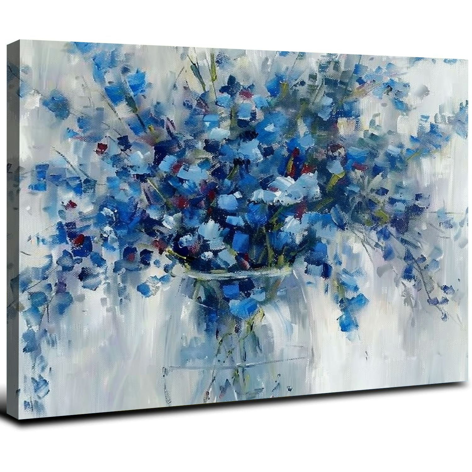 Nawypu Abstract Bouquet Canvas Wall Art: Blue Flowers in Vase Artwork ...