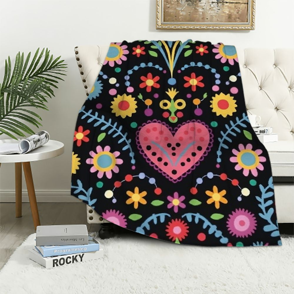 Nawypu Abstract Colorful Flowers Flannel Throw Blanket Mexican Folk Art ...
