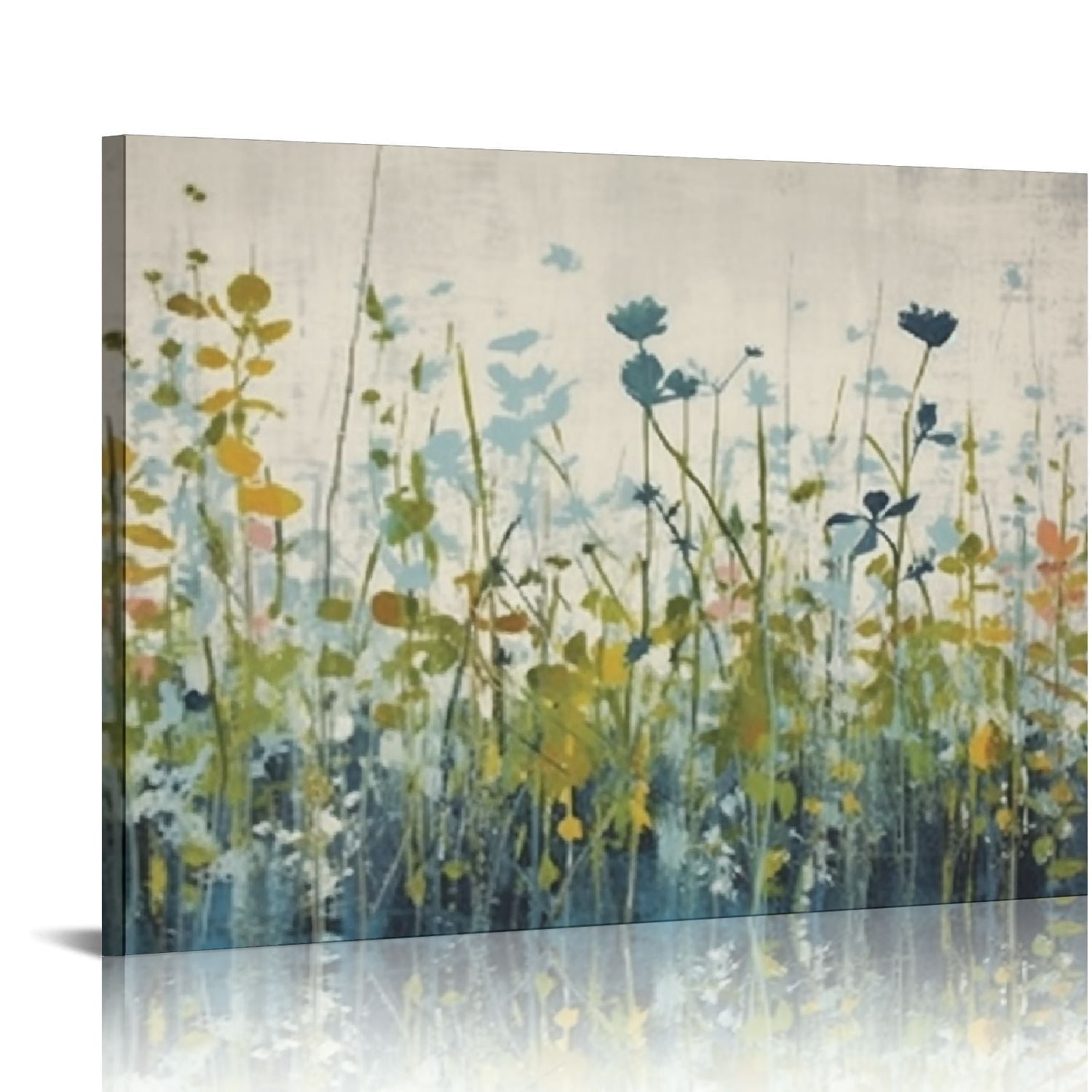 Nawypu Abstract Floral Canvas Wall Art Teal Botanical Wall Decor Retro ...