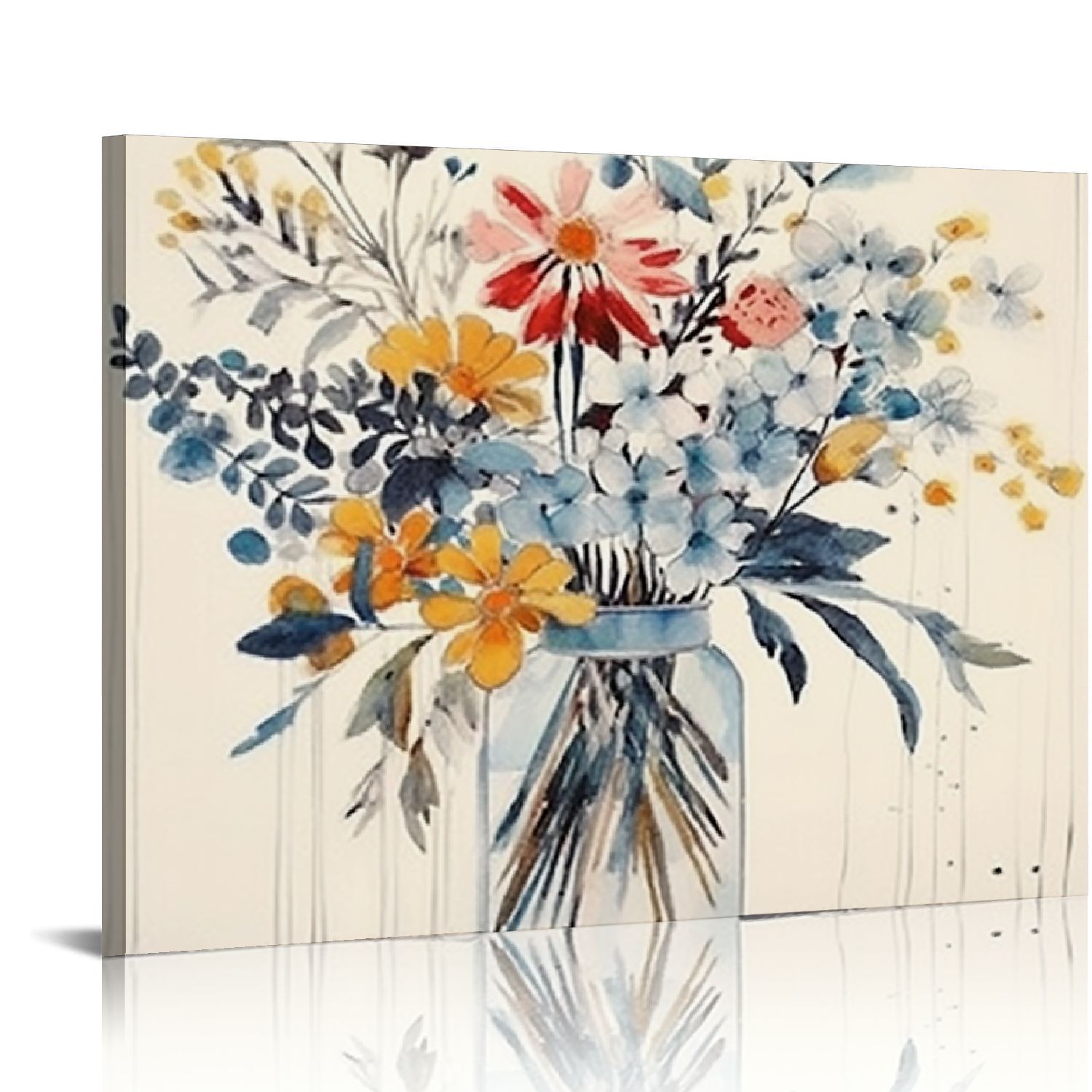 Nawypu Abstract Flower Bouquet Wall Art: Gray Blue Floral in Jar ...