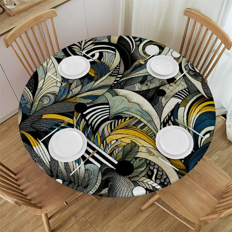 Nawypu Abstract Geometric Animal Skin Round Fitted Tablecloth Elastic ...