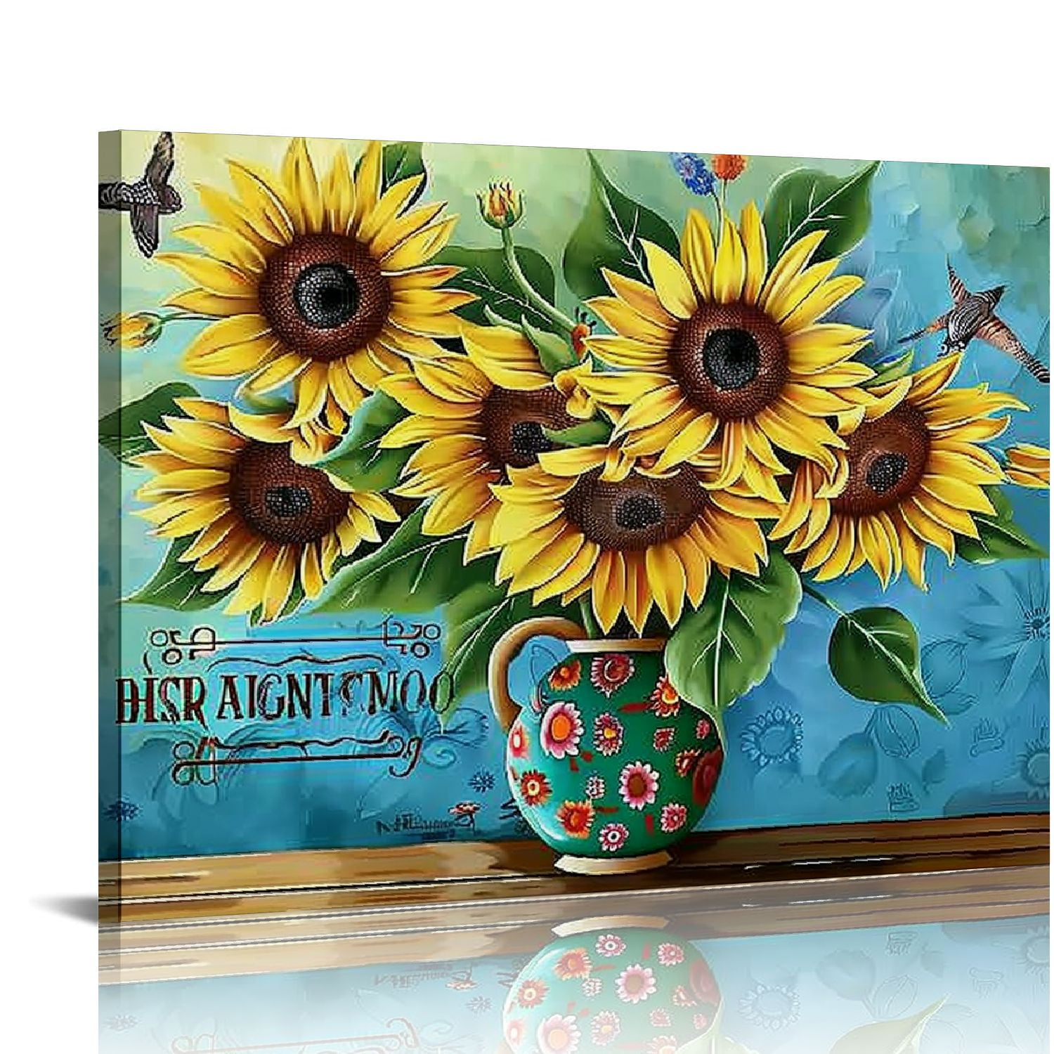 Nawypu Abstract Hummingbird Sunflower Wall Art Canvas Print ...