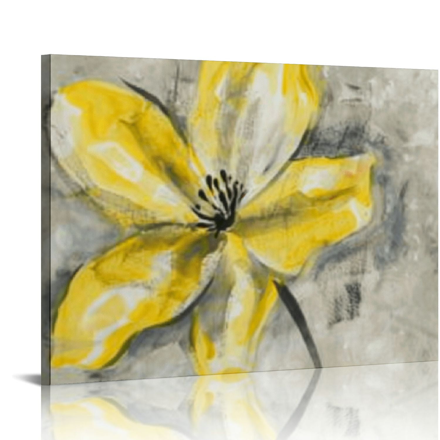 Nawypu Abstract Lily Flower Canvas Wall Art Yellow and Grey Floral ...
