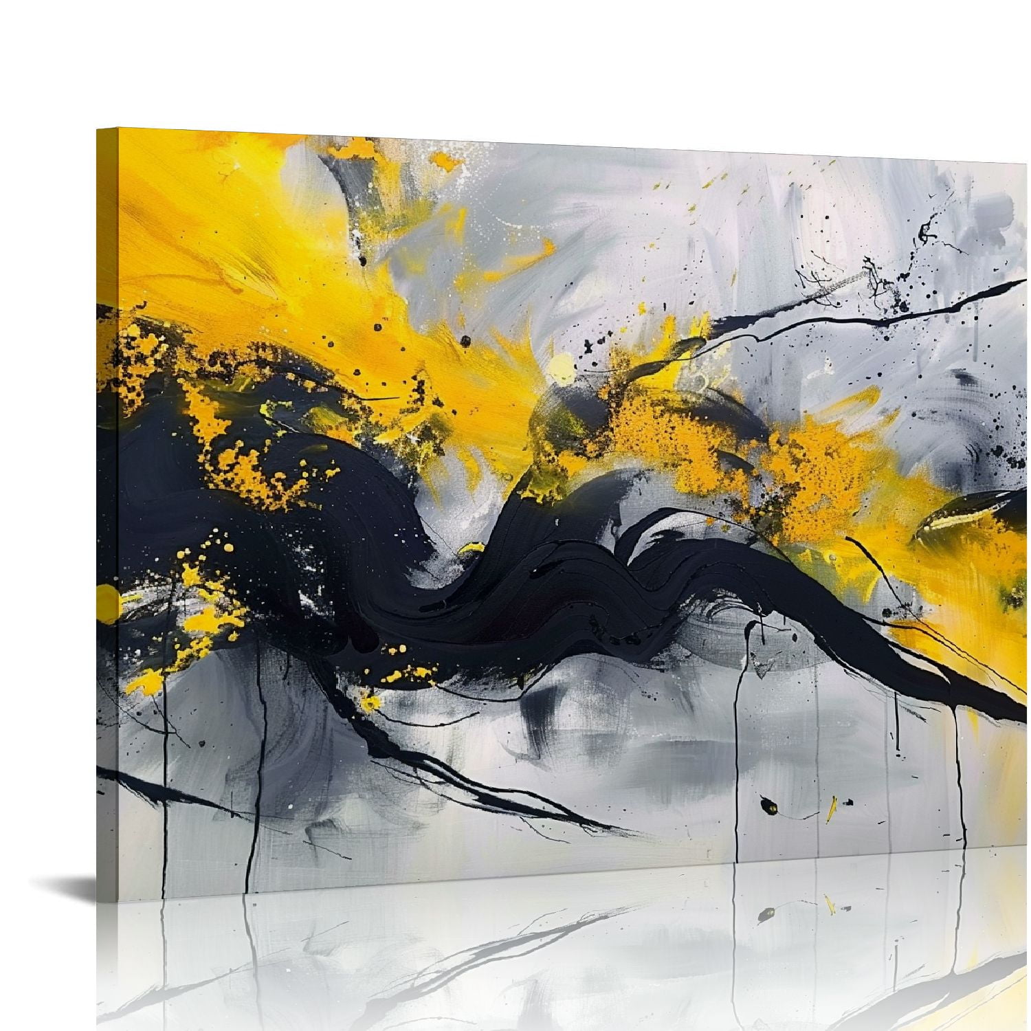 Nawypu Abstract Mountain Wall Art for Living Room, Large Gold and Black ...