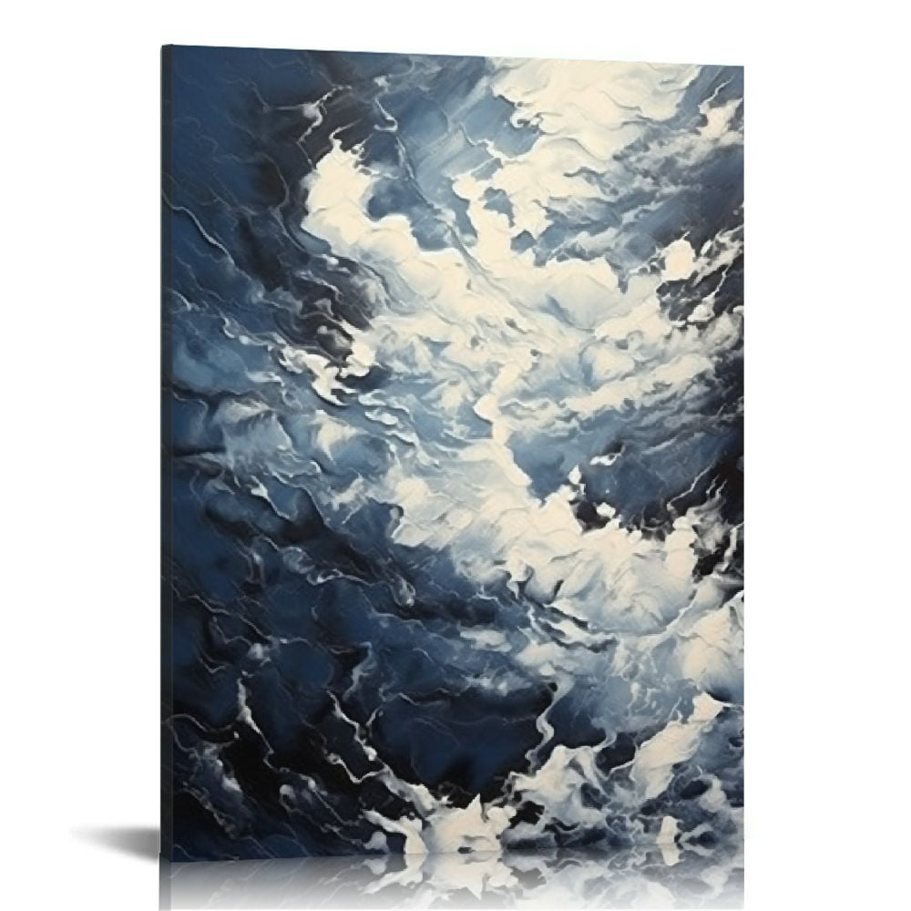 Nawypu Abstract Ocean Canvas Wall Art Navy Blue and White Abstract Wall ...