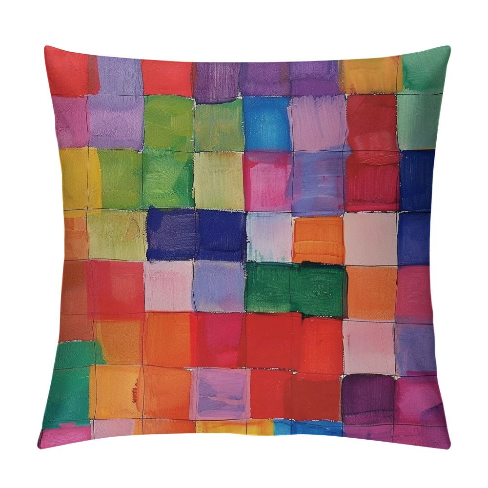 WERPE Abstract Pillow Cushion Cover Rainbow Colored Geometric Square ...