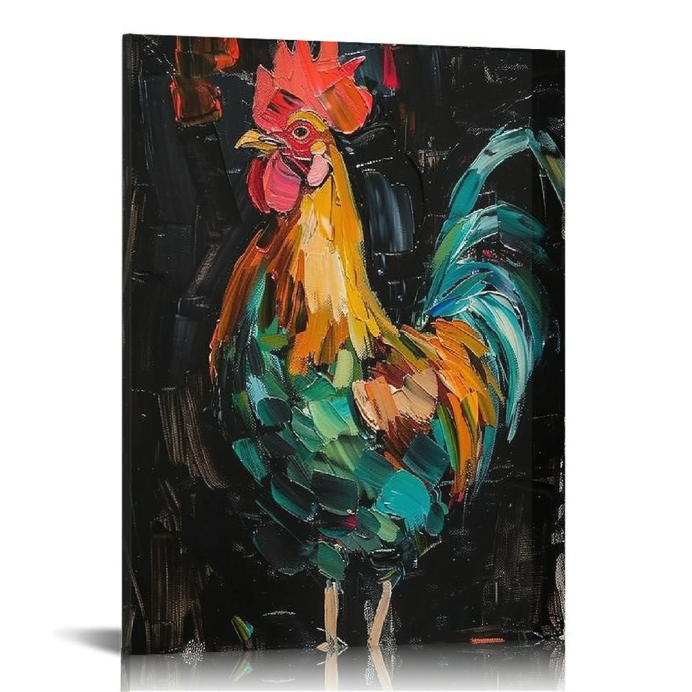 Nawypu Abstract Rooster Canvas Wall Art, Vibrant Barnyard Wildlife Bird ...