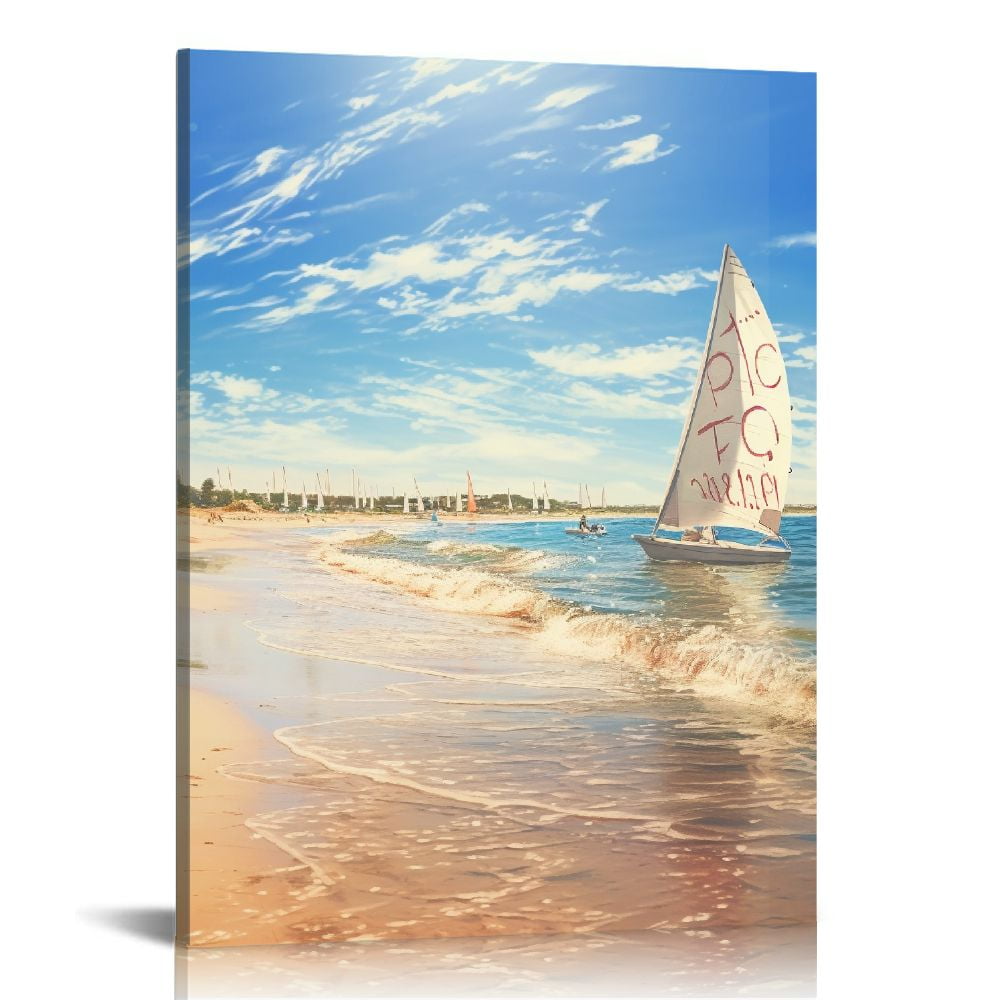 Nawypu Abstract Sea View Wall Art: Sailboat Picture Artwork Window ...