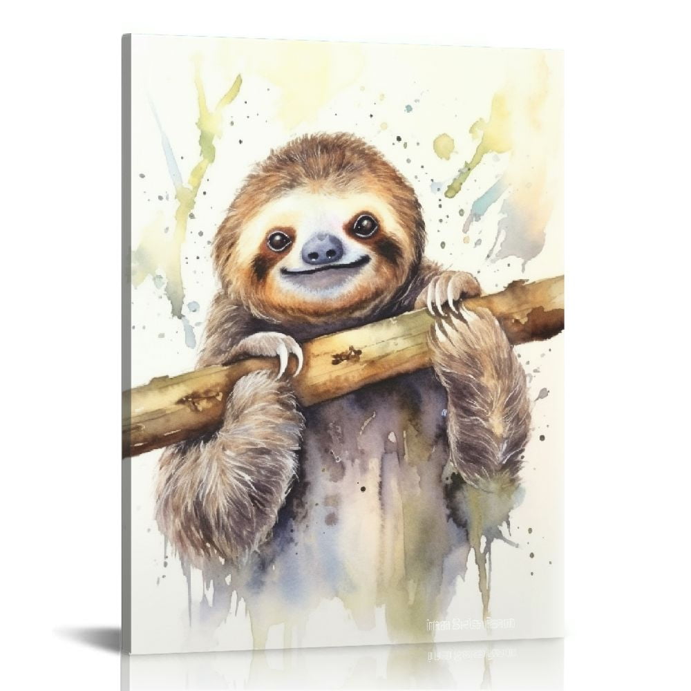 Nawypu Abstract Sloth Wall Decor Jungle Animal Canvas Print Watercolor ...