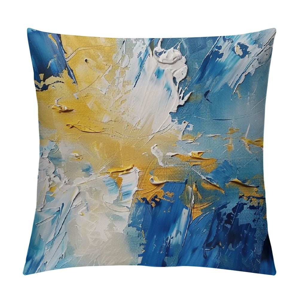 Nawypu Abstract Throw Pillow Soft Cushion Cover 'Blue and Gold Symphony ...