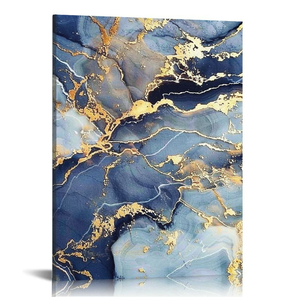 Nawypu Abstract Wall Art Navy Blue Gold Canvas Painting Print Wall Art ...