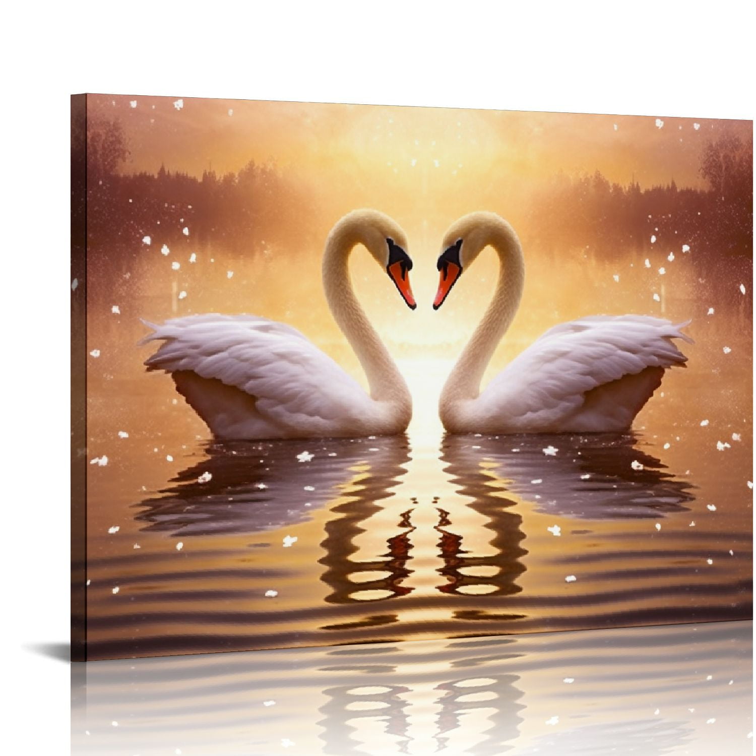 Nawypu Abstract Wall Decor on Canvas Swan Couple Reflection Canvas Wall ...