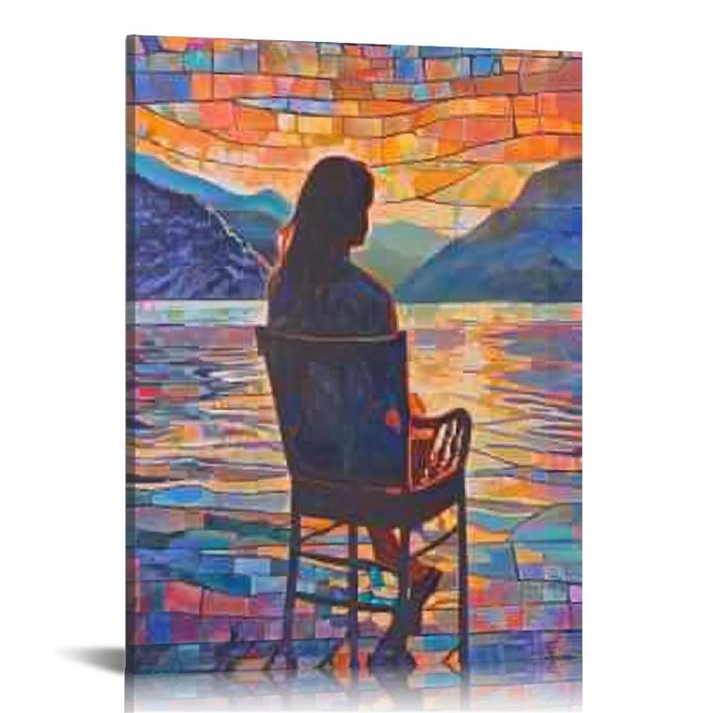 Awypu Abstract art sitting in a chair girl enjoying landscape ...