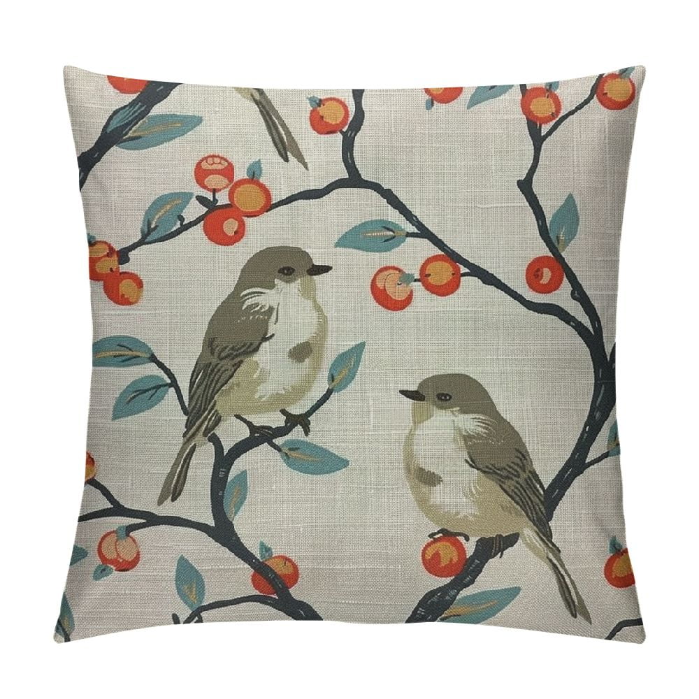 Nawypu Adorable Bird Throw Pillow Cover Willow Branch Cute Robin Rustic ...